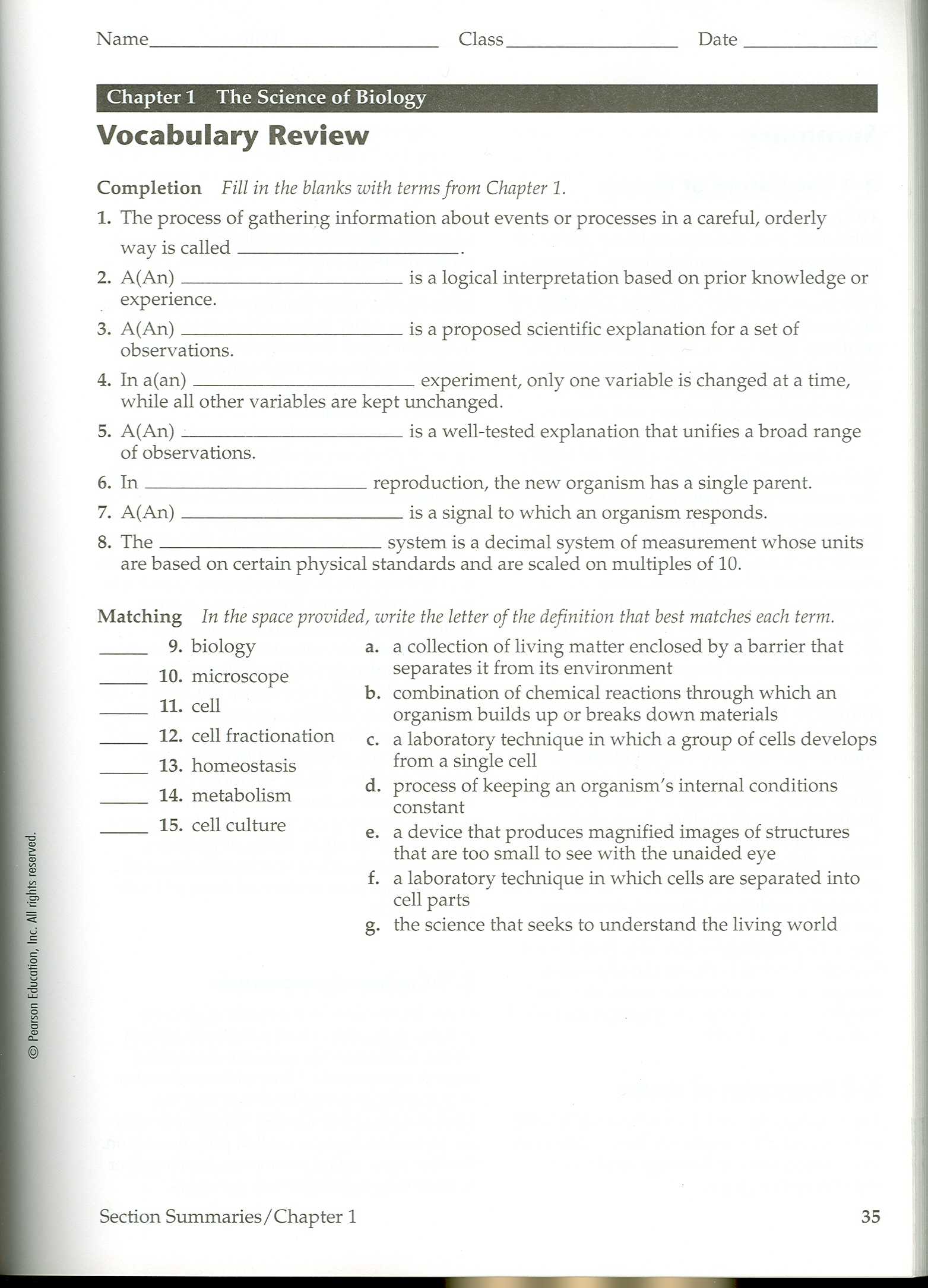 Chapter 1 Vocabulary Review Answer Key Environmental Science Islero